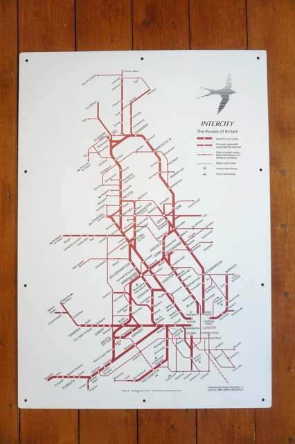 1993 INTER CITY Route Map Original Railway Perspex Sign Swallow £140.00 ...