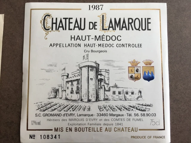 ETIQUETTE CHATEAU / Wine Label Chateau De Lamarque 1987 Neuve EUR 0,75 ...