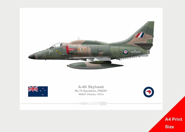 WARHEAD ILLUSTRATED A-4K Skyhawk 75 Sqn RNZAF 6203 A4 Aircraft Print ...