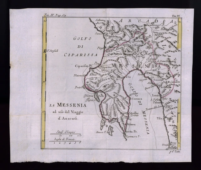INCISIONE 1700 MAPPA map grecia VIAGGIO ANACARSI IL GIOVANE-LA MESSENIA ...