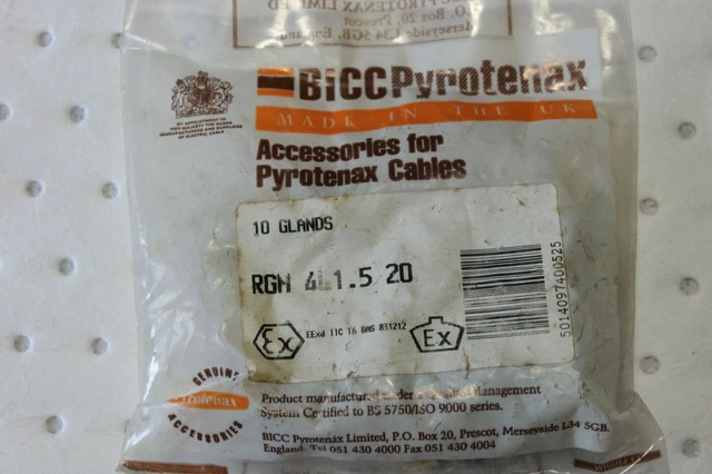 RESTPOSTEN 7 PACKUNGEN mit 10 x BICC Pyrotenax Massivmessing Drüsen RGM ...