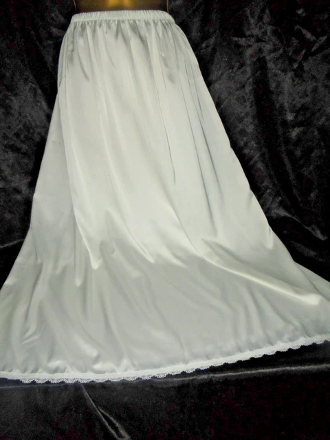 STUNNING VTG silky satin long slip petticoat cd/tv 32 to 58 white new £ ...