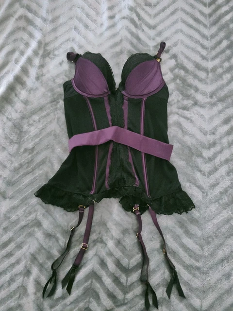 LOVE HONEY PURPLE And Black lingerie Corset Basque Size Small £25.00 ...