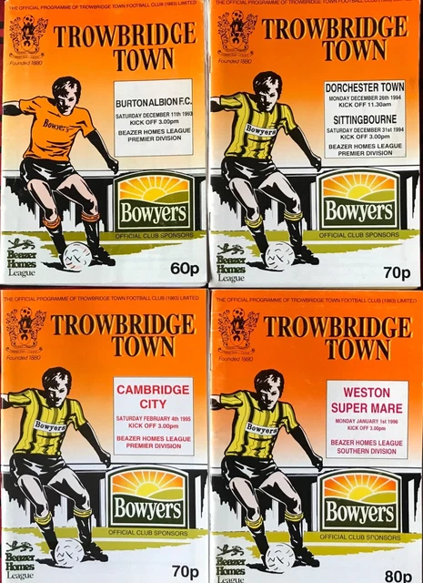 4 X TROWBRIDGE Town Home Football Programmes/1993/94/95/96 £4.00 ...