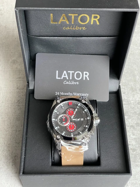 LATOR CALIBRE L9180 Luxury Chronograph Date Men's Watch Beige Leather ...