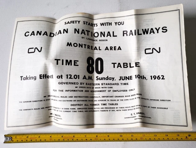VINTAGE EMPLOYEE 80 CN Canadian National Railway Timetable 1962 $12.00 ...