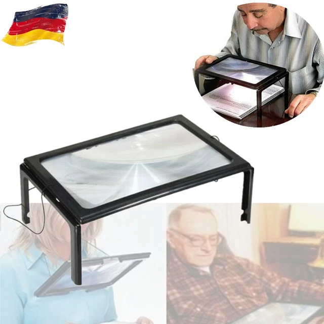 LED A4 TISCHLUPE Standlupe Licht faltbar Lesehilfe Lupe 5 fach Leselupe ...