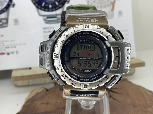 CASIO PROTREK PRT-1400 TRIPLE SENSOR Quartz mens watch Japan Tested And ...