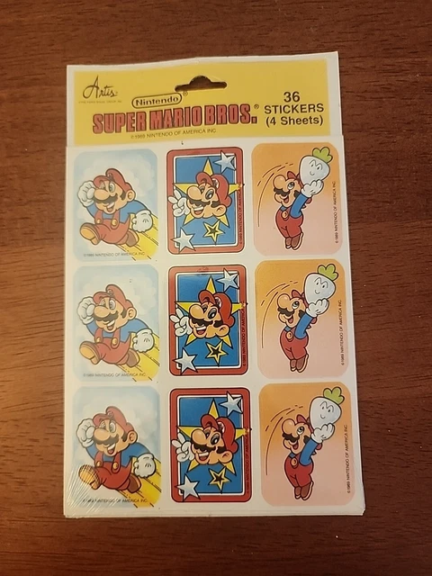 1989 NINTENDO SUPER Mario Bros 36 Stickers 4 sheets MOC Video Games 80 ...