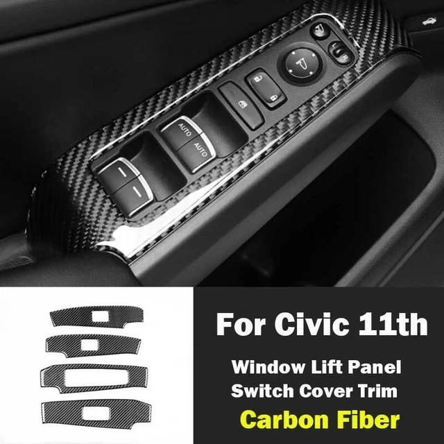REAL CARBON FIBER Window Switch Button Garnish Trim For Honda Civic ...