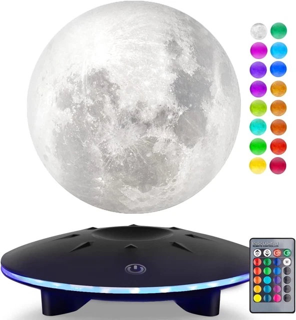 LEVITATING MOON LAMP 16 Colors, Magnetic Floating 3D Spinning LED Night ...