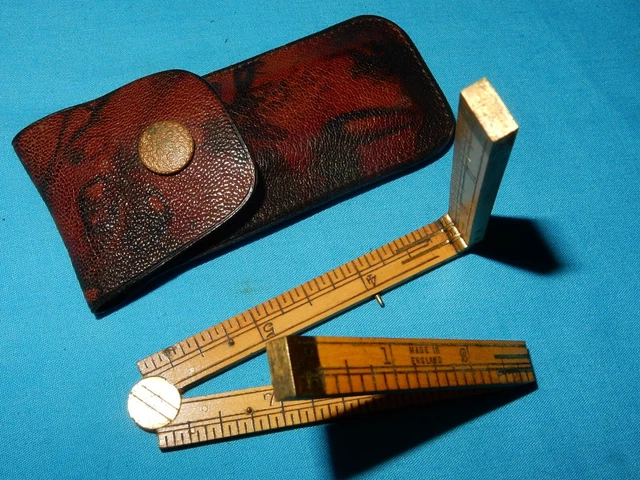 ANTIQUE FOLDING SECTOR RULE RULER By HOCKLEY ABBEY 1150 - WOOD & BRASS ...