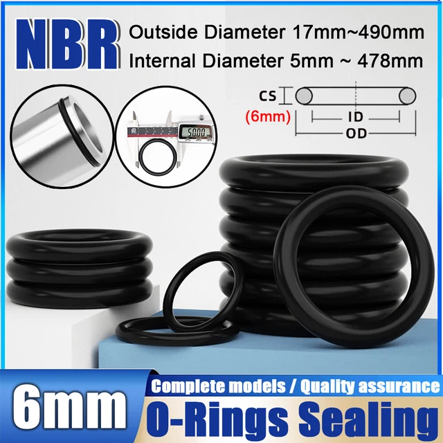 NITRILE RUBBER NBR O-Rings Seals, Cross Section 6mm, ID 5mm~478mm O ...