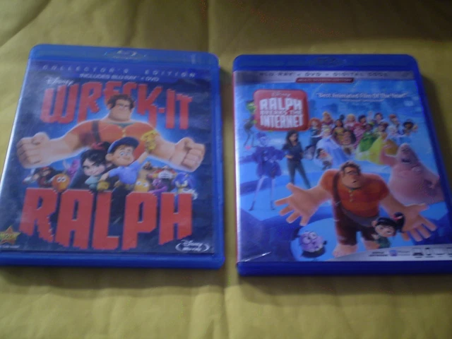 (2) DISNEY WRECK-IT Ralph Blu-Ray/DVD Lot: Original + Ralph Breaks the ...