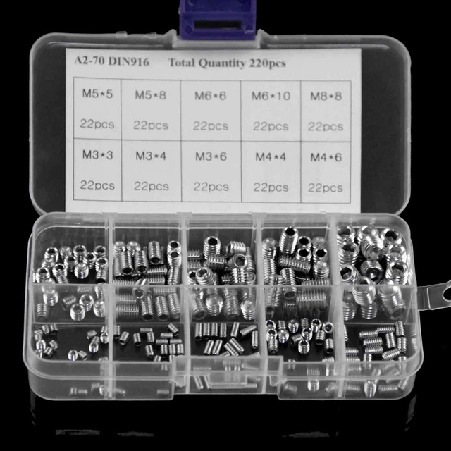 220PCS STAINLESS STEEL Allen Head Socket Set Grub Screws Assortment Kit ...