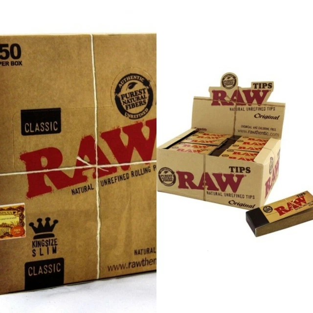50 CARNETS FILTRES RAW TIPS ORIGINAL + feuilles Raw Classic King Size ...