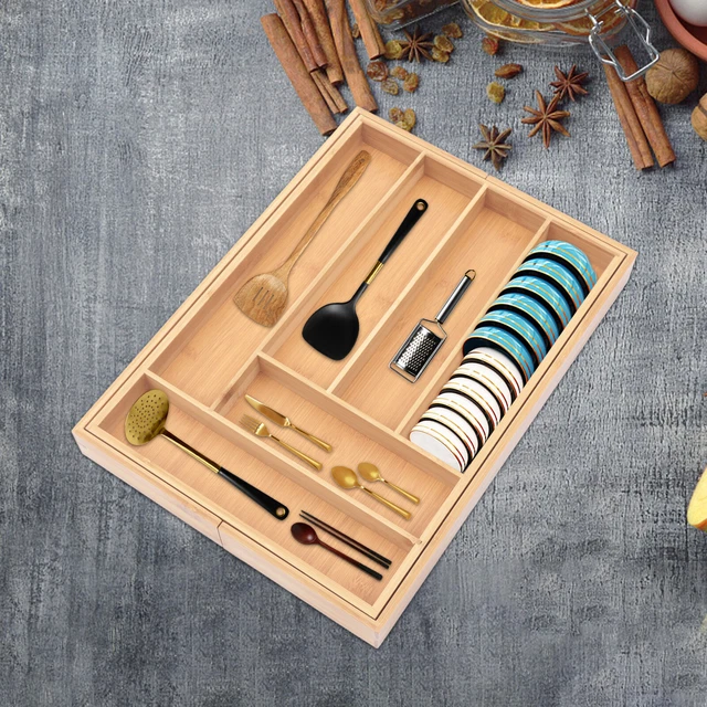 BAMBUS BESTECKKASTEN SCHUBLADE Organizer Besteck Aufbewahrungs Box 5 cm×43.5 cm EUR 15,00 ...