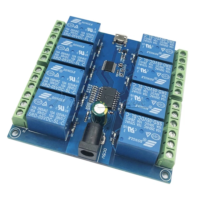 8 CHANNEL 5V Relay Module Computer USB Control Switch No Drive HID ...