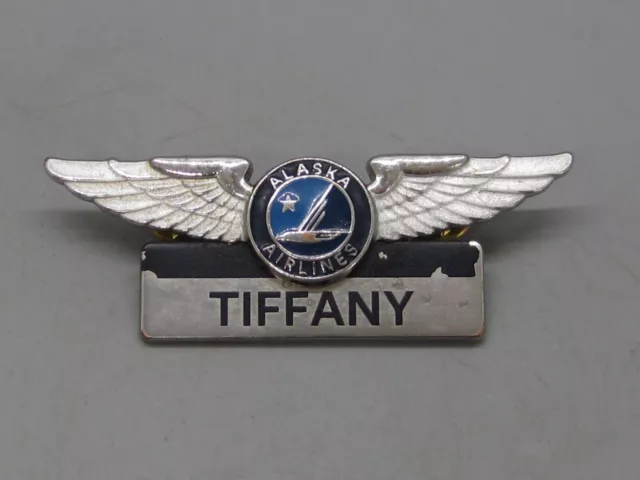 VTG ALASKA AIRLINES Flight Attendant Pilot Name Tag Tiffany Wings Badge ...