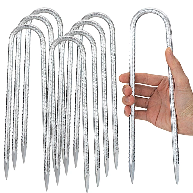 4-100PACK HEAVY DUTY 300mm Galvanised Steel Ground Stakes U Pin Pegs ...
