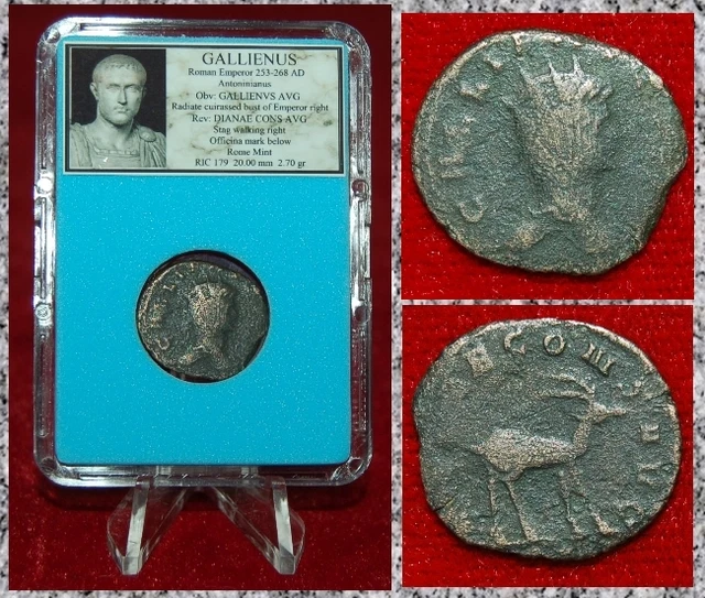 ROMAN EMPIRE COIN GALLIENUS Stag Walking On Reverse Rome Mint ...