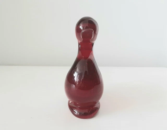 VINTAGE WHITEFRIARS GLASS Ruby Red Controlled Bubble Dilly Duck 14cm ...
