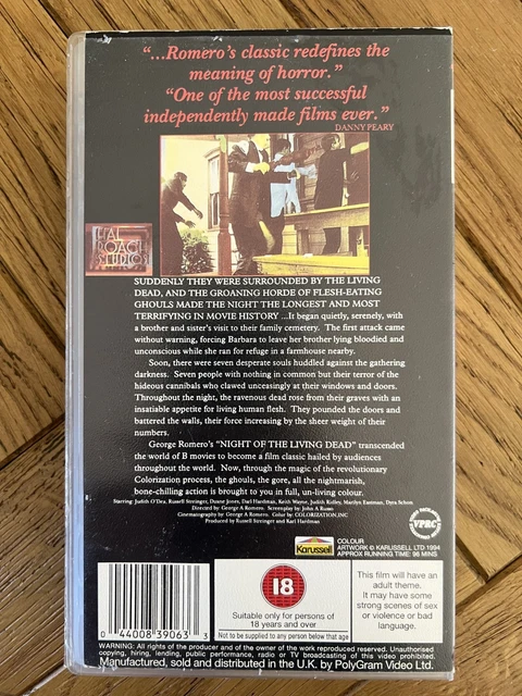NIGHT OF THE Living Dead 1968 VHS Video Tape Film Movie Thriller Horror ...