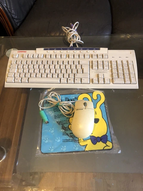 VINTAGE COMPAQ PS2 UK QWERTY Multimedia keyboard KB-9963 + Mouse & Mat ...