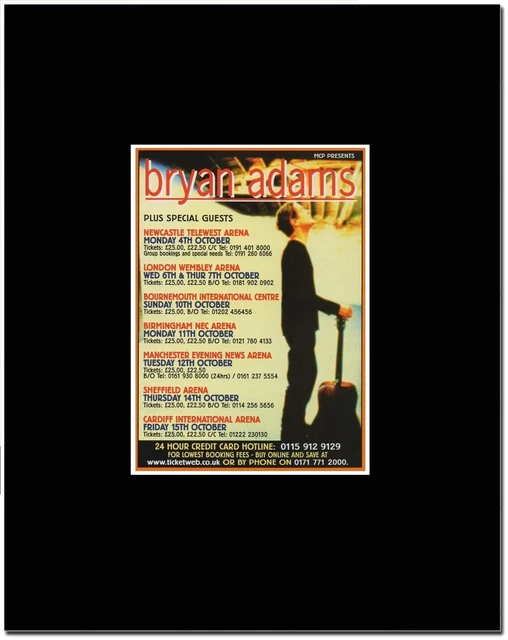 BRYAN ADAMS - UK Tour Dates October '99 - 8 x 10 Matted Mounted ...