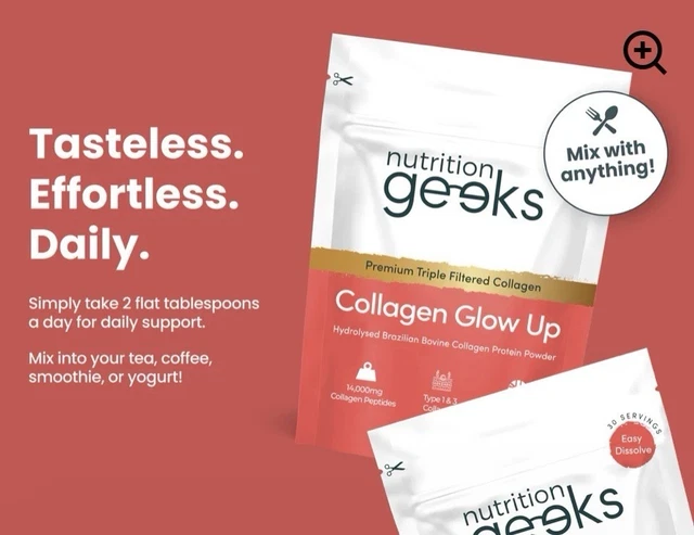 X2 PACKS NUTRITION Geeks Type 1 & 3 Collagen Glow Up 14,000mg Peptides ...