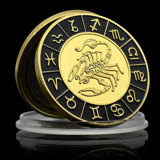 SCORPIO CONSTELLATION GOLD Coin The Zodiac Commemorative Medal Inlaid ...