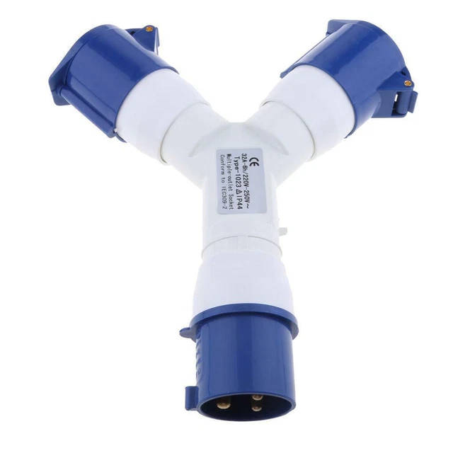 2-WAY SPLITTER 32A 220v IP44 2 Way 3 Pin Industrial Site Plug & Wall ...
