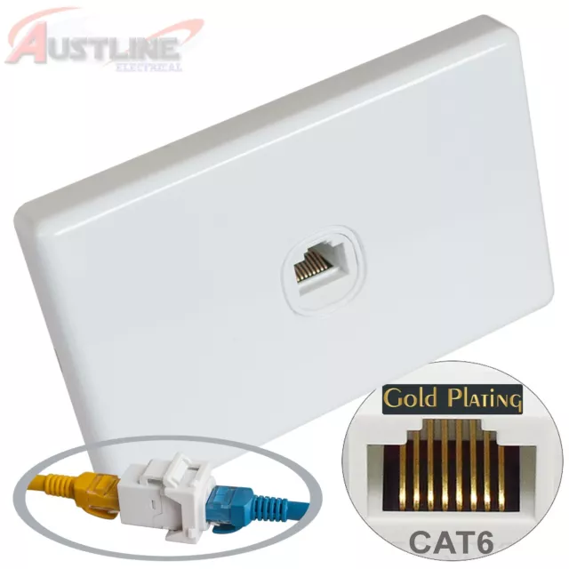 1 PORT GANG Cat6 Wall Plate Clipsal Style 1 RJ45 Cat 6 Coupler F/F ...