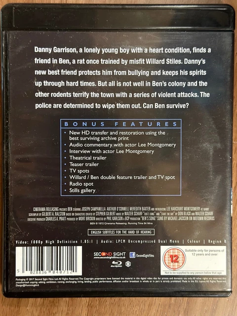 BEN BLU-RAY 1973 Willard Sequel Rat Horror Movie w/ Michael Jackson ...