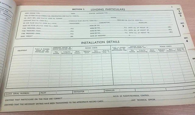 RAF FORM 700/F, Blank, Aircraft Servicing Form, Flying Training Piston ...