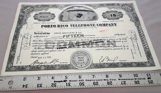 BONO ACCIONES PUERTO RICO TELEPHONE Stock Share Vale Ficha Token Porto ...
