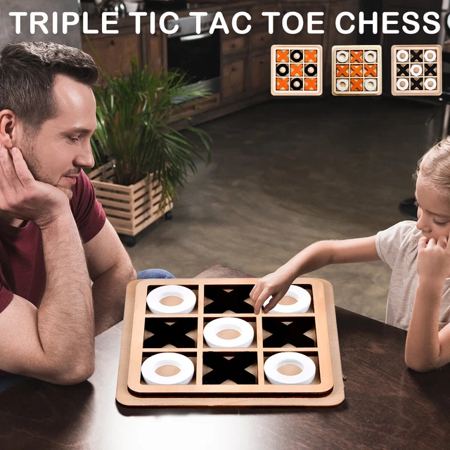 WOODEN NOUGHTS AND Crosses Game Tic Tac Toe Board Games Educational Toy ...
