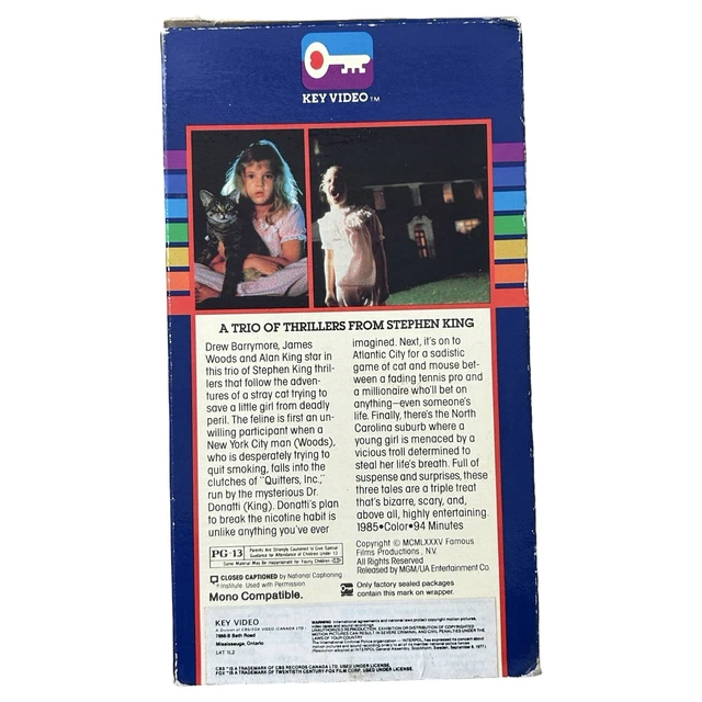 CAT’S EYE VHS Key Video Stephen King Night Shift 1985 80s Horror Drew ...