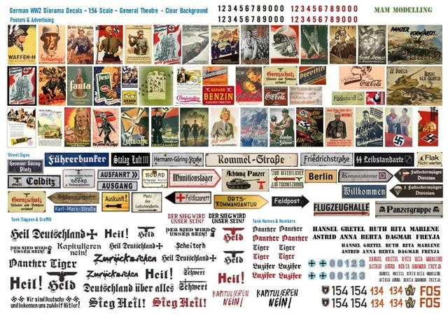 1:56 SCALE GERMAN WW2 Diorama Decals (Posters, Street Signs, Tank ...
