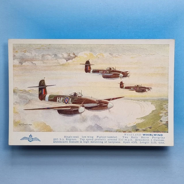 WW2 AIRCRAFT POSTCARD C1940 RAF Westland Whirlwind Twin Engine Fighter ...