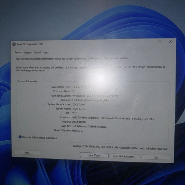 ZOOSTORM PC AMD A8 7600 @ 3.0Ghz, 16GB, 1TB HDD , Windows 11 Pro ...