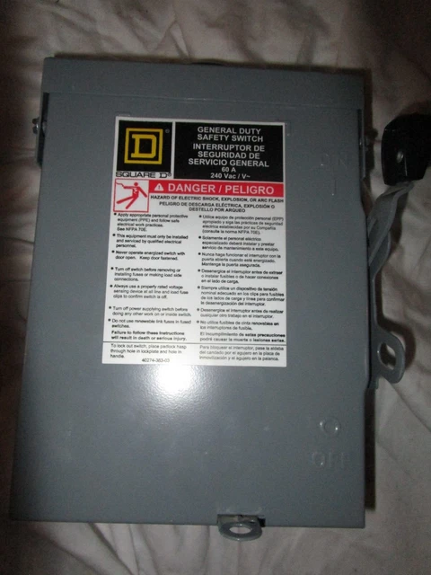 SQUARE D UNFUSED Disconnect 3-Pole Safety Switch DU322RB NON FUSE 60A ...