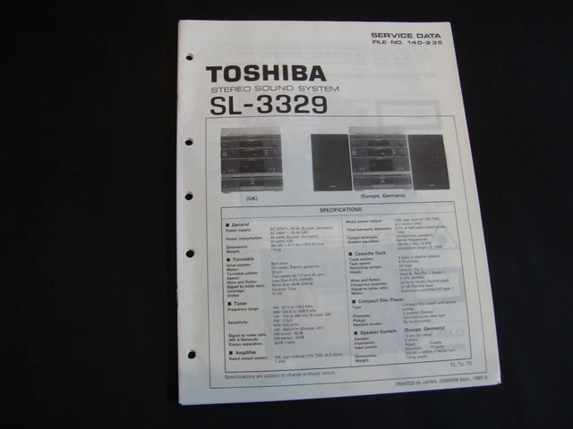 ORIGINAL SERVICE MANUAL Toshiba SL-3329 EUR 12,50 - PicClick DE