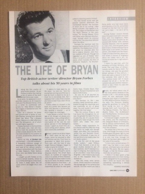 BRYAN FORBES ORIGINAL Vintage Film Review Magazine Clipping / Article ...
