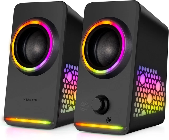 FULL RANGE 2.0 Gaming Speakers Wired Bluetooth PC RGB LED USB Powered 3 ...