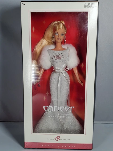 BARBIE COLLECTOR PINK Label Zodiac Barbie Cancer June 22 - July 22 NIB ...