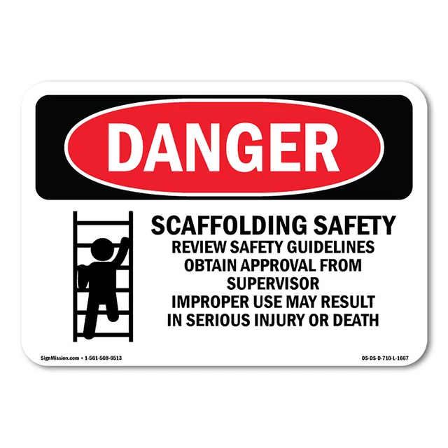 SCAFFOLDING SAFETY REVIEW Guidelines ANSI Danger Sign Metal Plastic ...