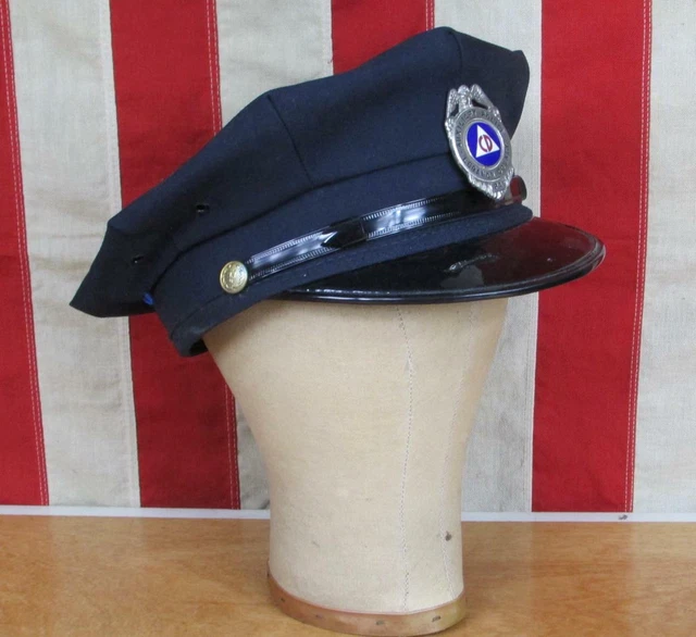 VINTAGE 50S CIVIL Defense Uniform Hat Auxilary Police Badge Visor Cap ...