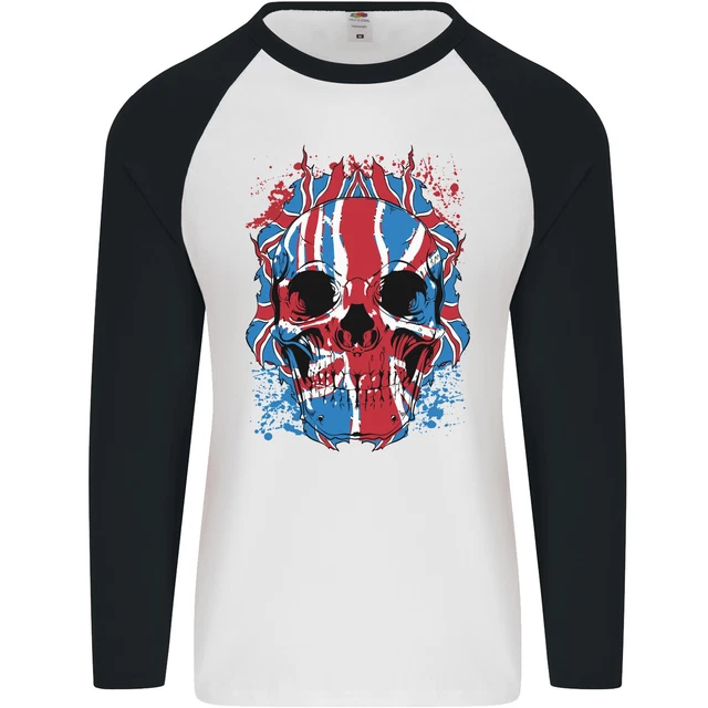 UNION JACK DRAPEAU Crâne Gym Mma Motard Mens L/S Baseball T-Shirt EUR ...