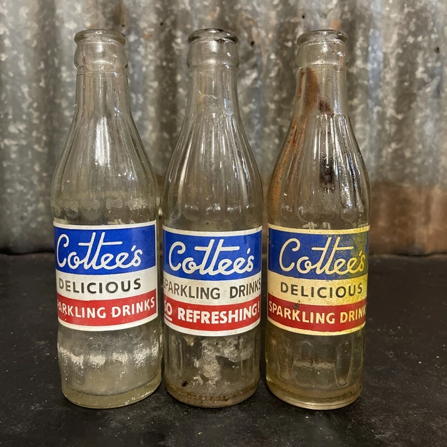 SET OF 3 X Cottee’s Vintage Pyro Label Soft Drink Glass Bottles 6oz EUR ...